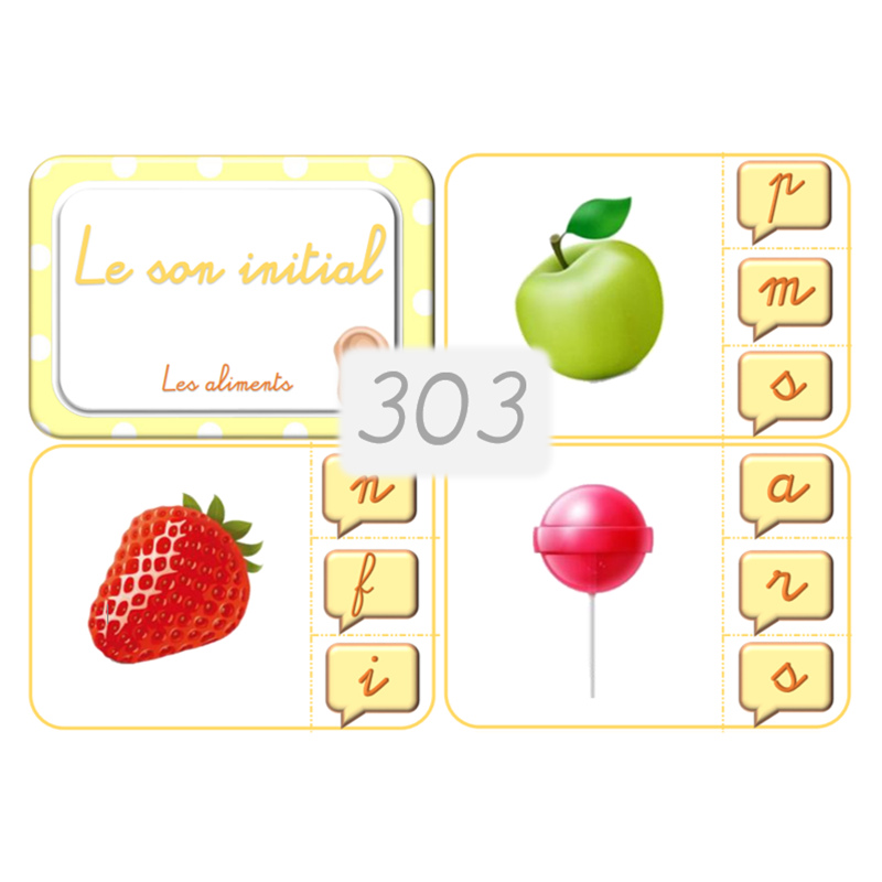 303a - Le son initial (cursive) - les aliments