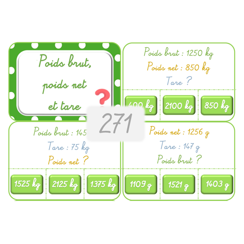 271 - Poids brut, poids net et tare