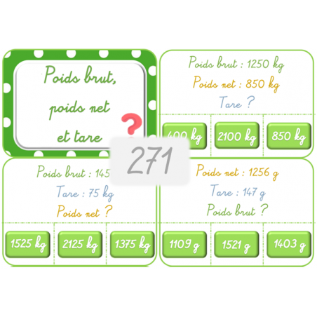 271 - Poids brut, poids net et tare
