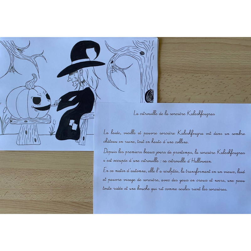 La citrouille de la sorcière - conte illustré noir et blanc